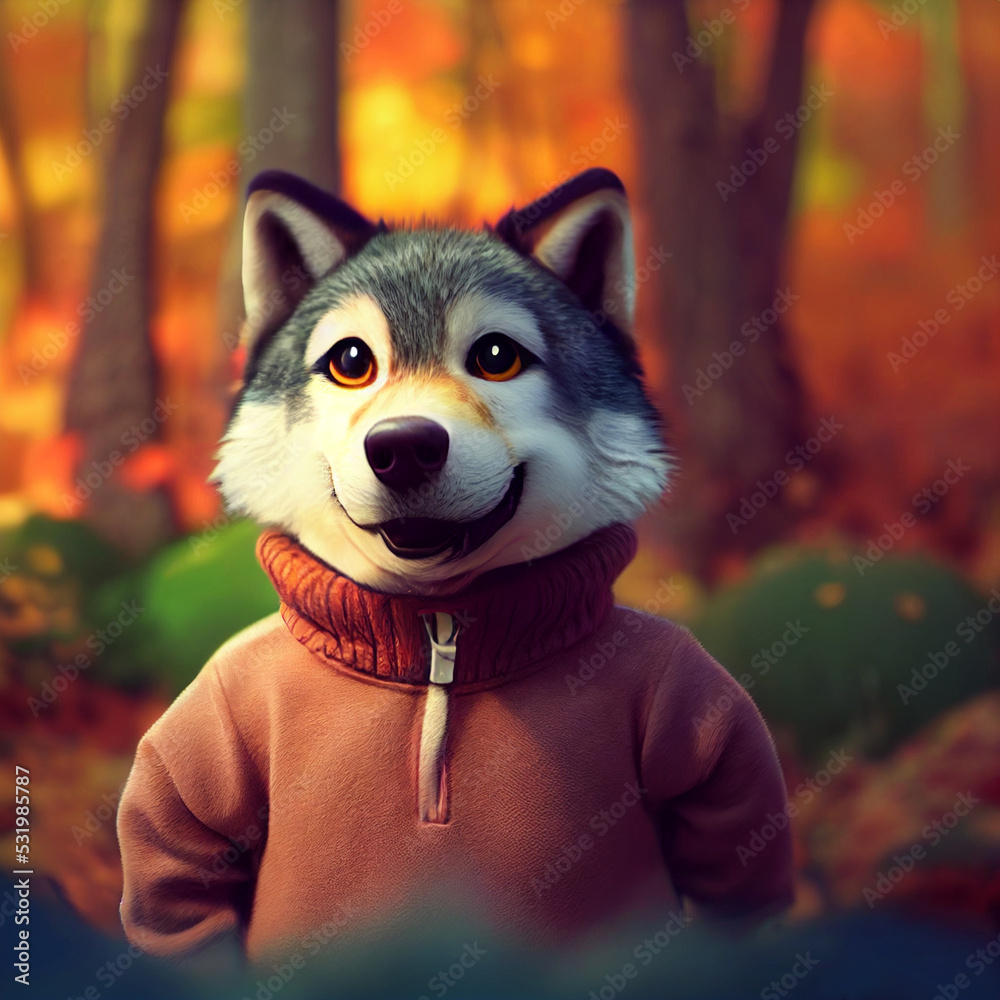 3d illustration cartoon character of cute wolf wearing jumper Stock ...