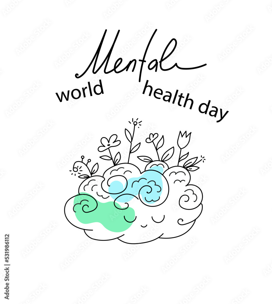 Vector world mental health day poster doodle hand drawn style ...