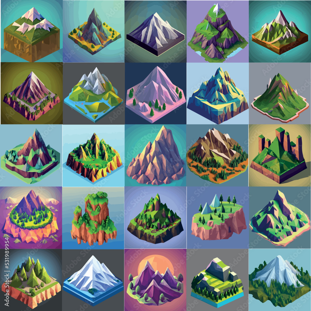 Low poly mountains landscape vector . set Stock Vector | Adobe Stock