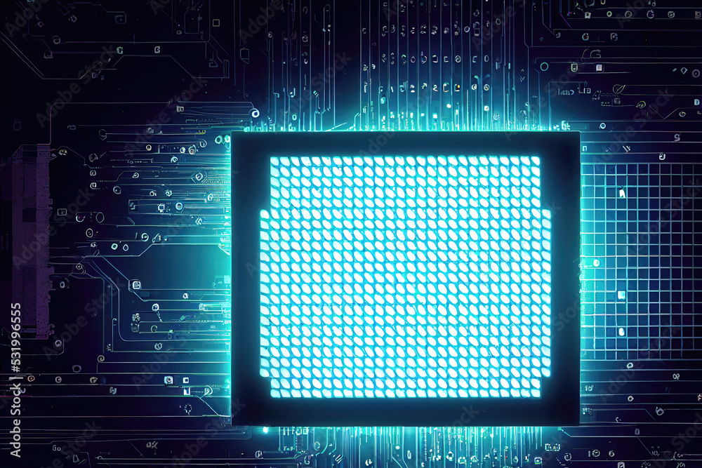 The newest chip, accelerator, processor, illustration. photonic ...