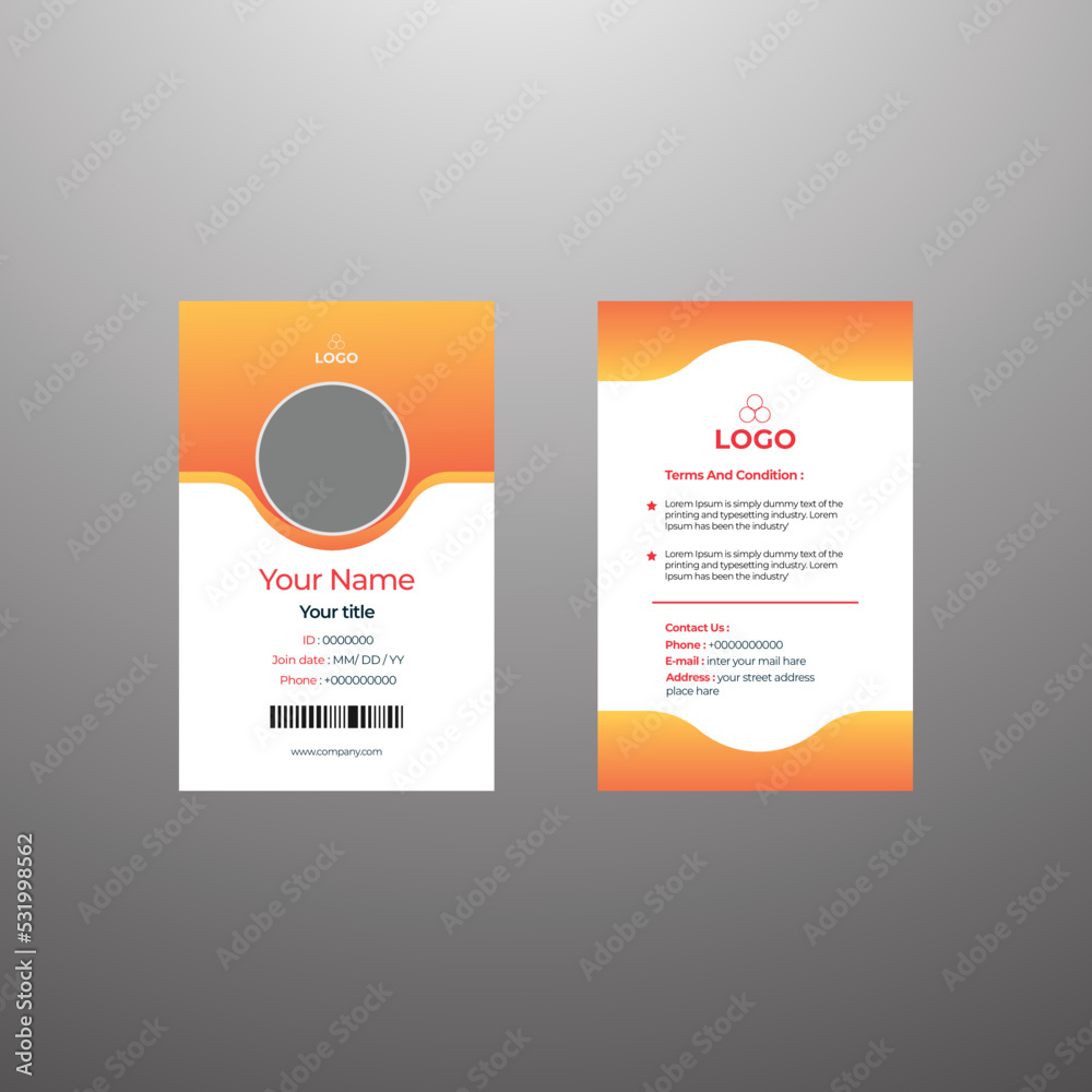 Minimalist Front and back id card template with picture Office Id Card ...