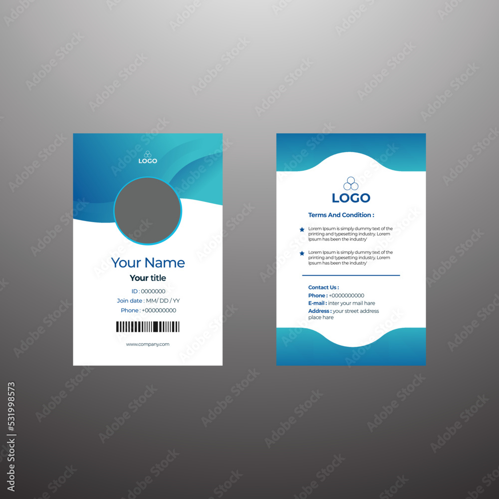Minimalist Front and back id card template with picture Office Id Card ...