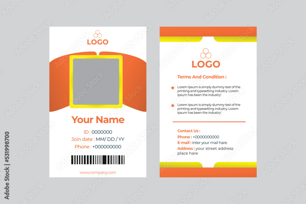 Minimalist Front and back id card template with picture Office Id Card ...