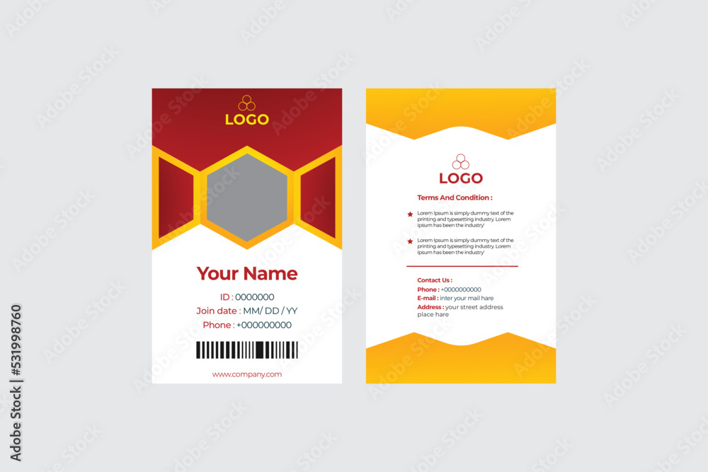 Minimalist Front and back id card template with picture Office Id Card ...