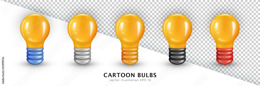 Collection of five cartoon three dimensional Edison fluorescent bulbs ...