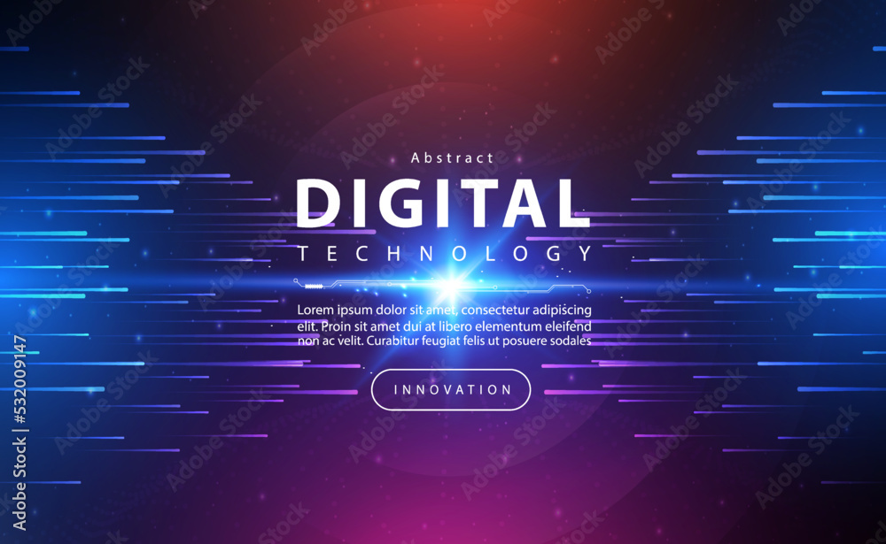 Digital technology banner pink blue background, cyber technology line ...