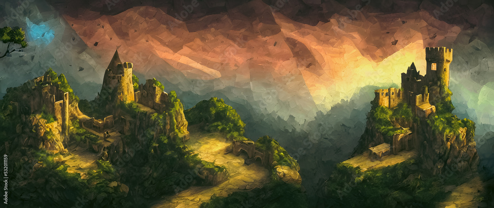 Artistic concept painting of medieval castle background 3d illustration ...