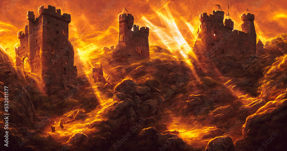 Artistic concept painting of medieval castle background 3d illustration ...