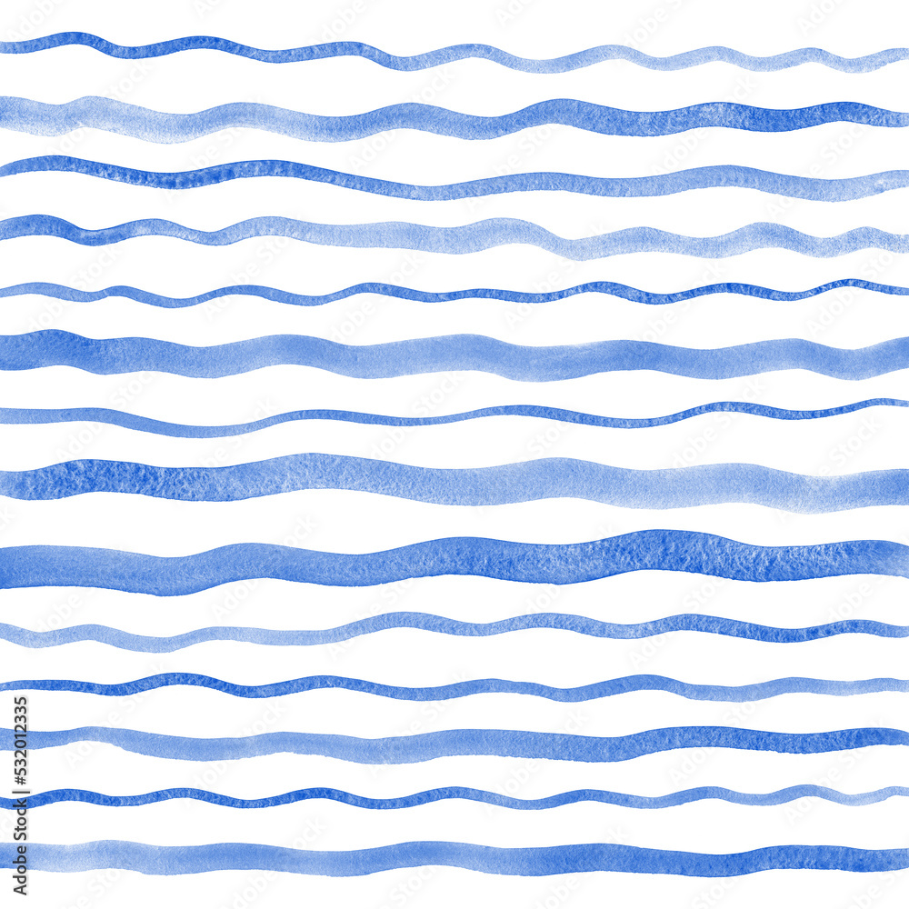 Watercolor textured waves background, pattern. Hand drawn uneven navy ...