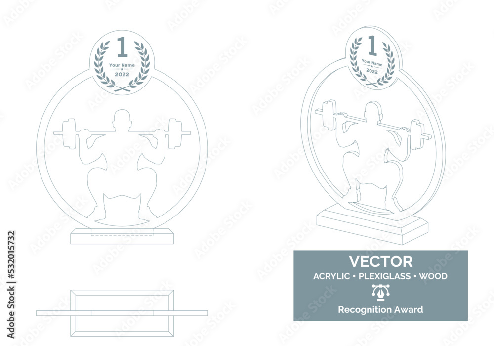 Bodybuilding trophy vector template, Muscle contest trophy template ...