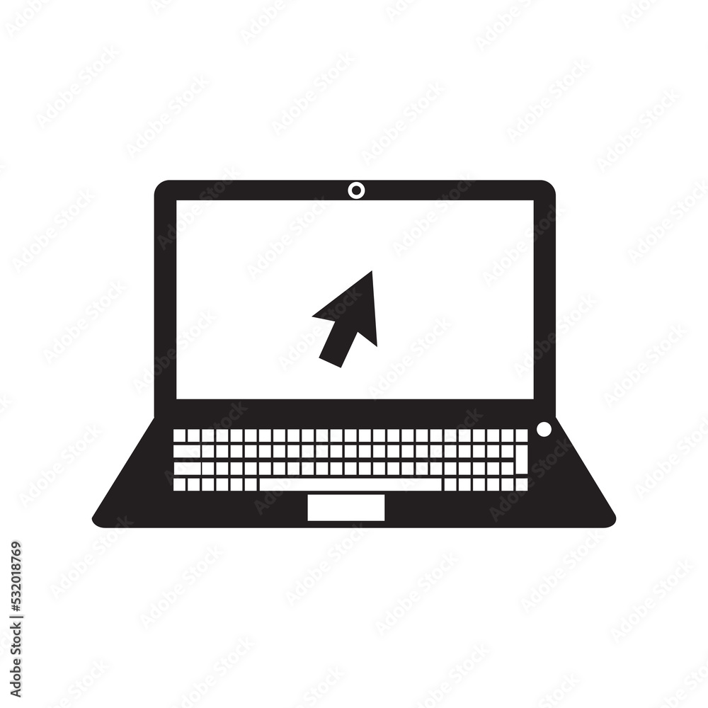 Laptop computer cursor arrow icon | Black Vector illustration | Stock ...