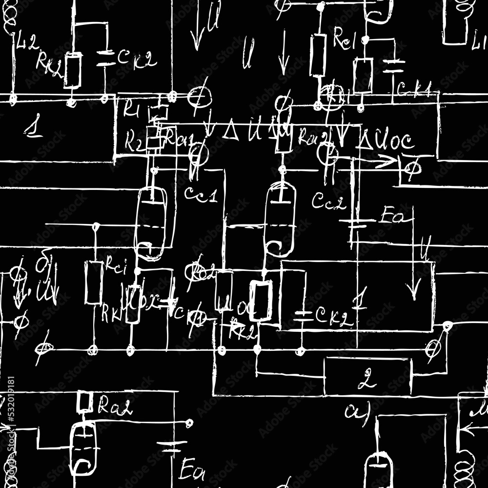 Seamless endless pattern background with handwritten mathematical ...