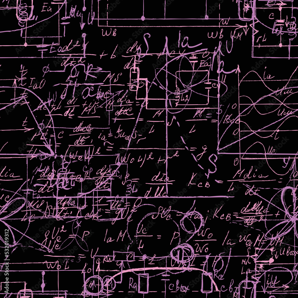 Scientific seamless color background with handwritten mathematical and ...