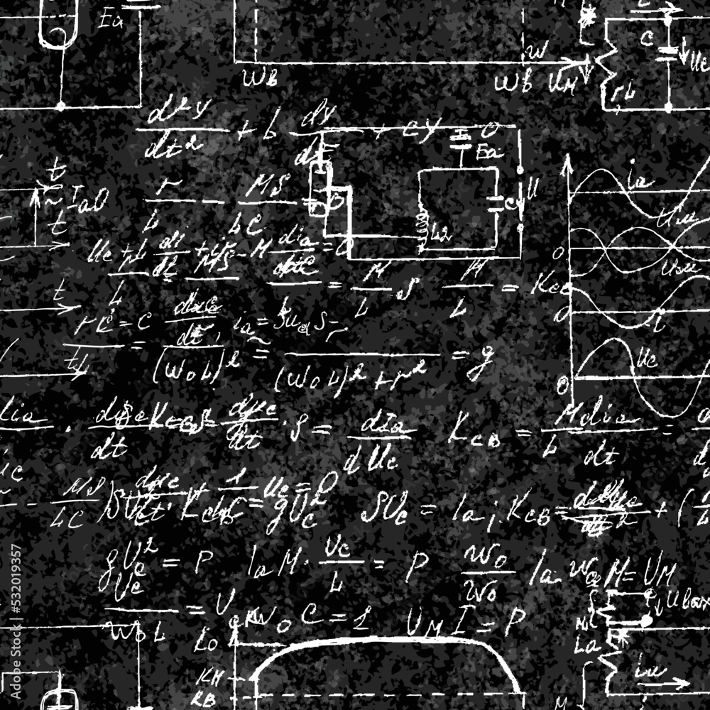 Scientific seamless texture with handwritten formulas and electronic ...