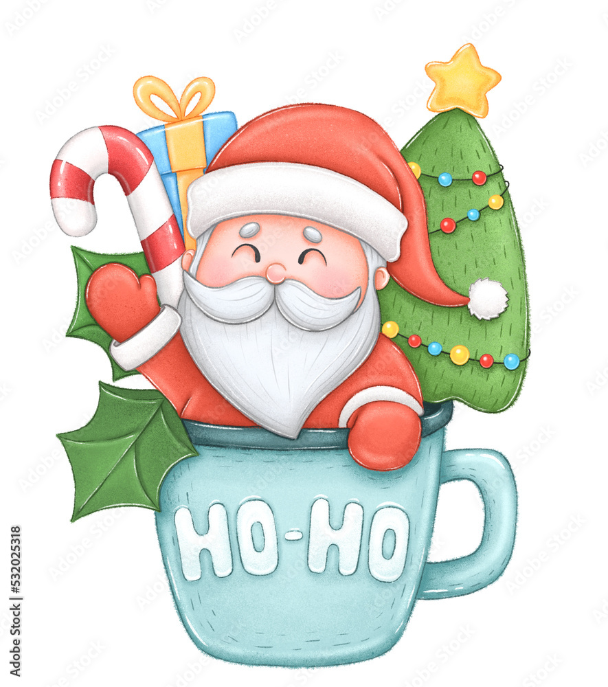Cheerful santa claus in a decorated cup Stock Illustration | Adobe Stock