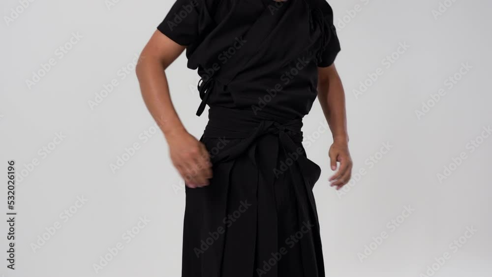 Japanese man traditional dress, black kimano katana samurai sword ...
