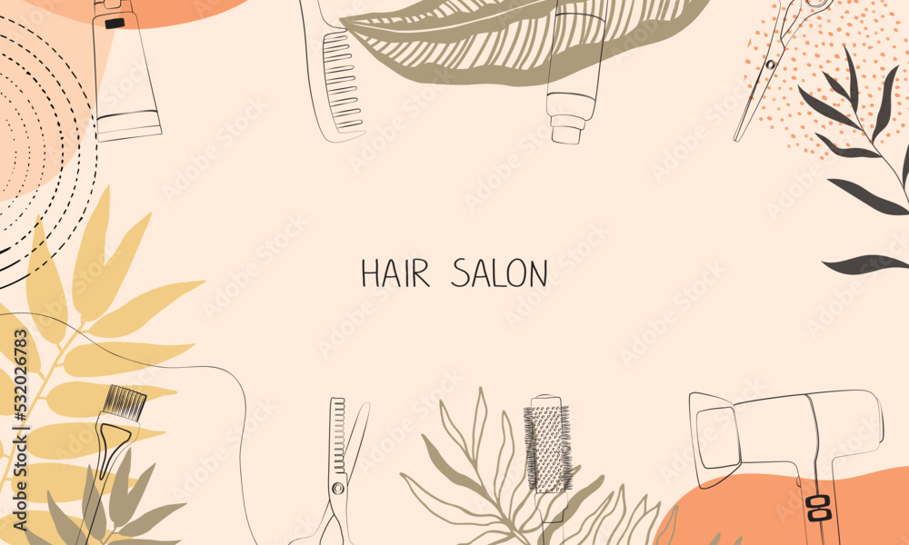 Frame, border of hairdressing tools. Hair salon accessories outline ...