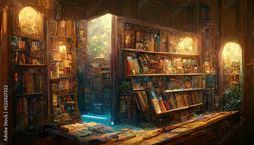 Bookcase with old books in the interior. Bookstore, library ...