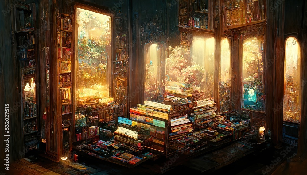 Bookcase with old books in the interior. Bookstore, library ...