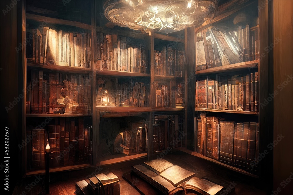 Bookcase with old books in the interior. Bookstore, library ...