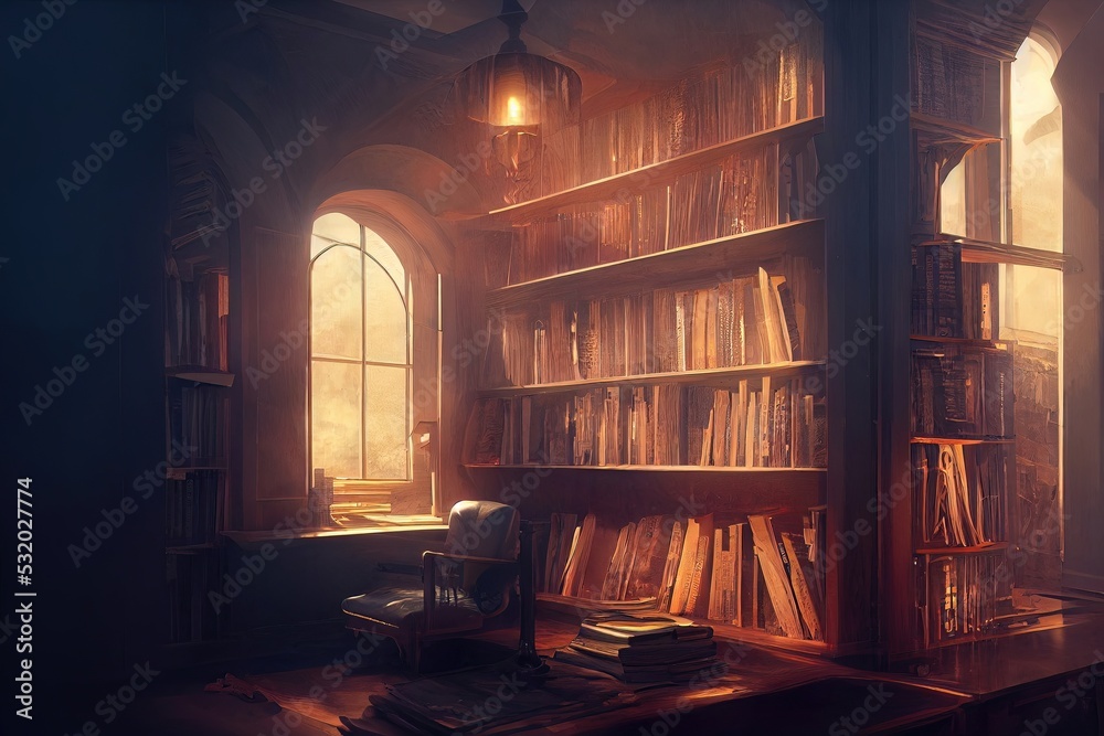 Bookcase with old books in the interior. Bookstore, library ...