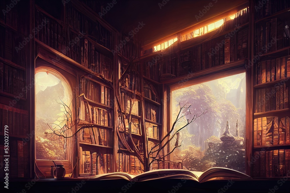 Bookcase with old books in the interior. Bookstore, library ...