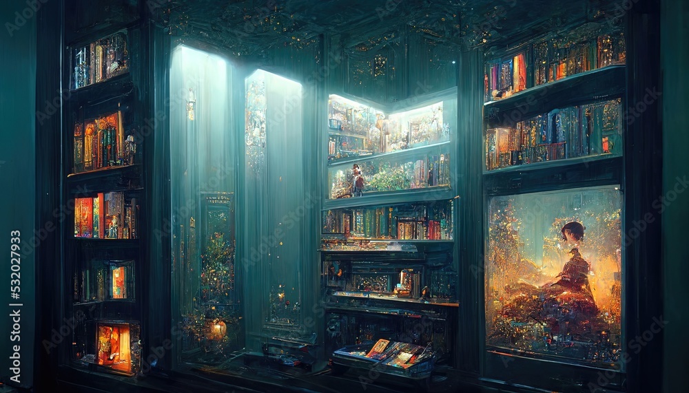 Bookcase with old books in the interior. Bookstore, library ...