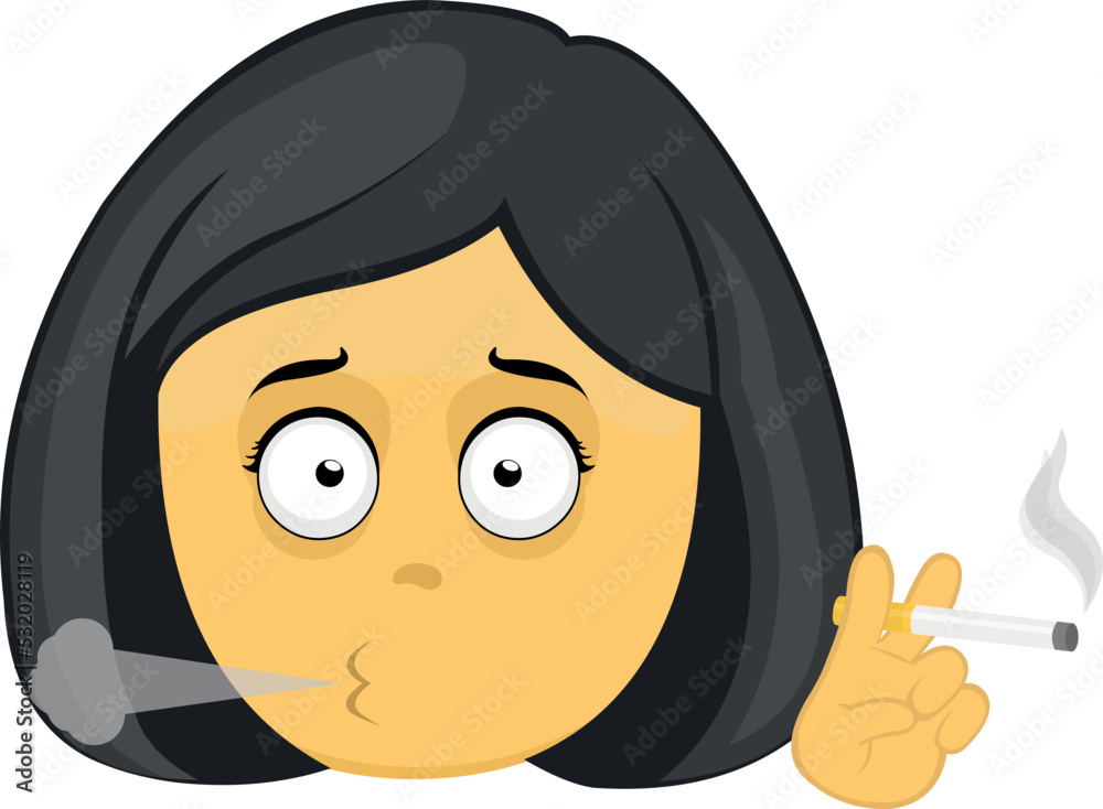 Vector emoji illustration of a yellow cartoon girl smoking a cigarette ...