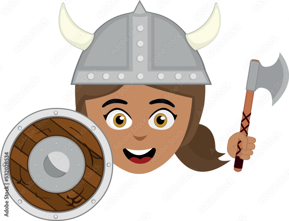 Vector emoticon illustration of the face of a woman viking with a ...