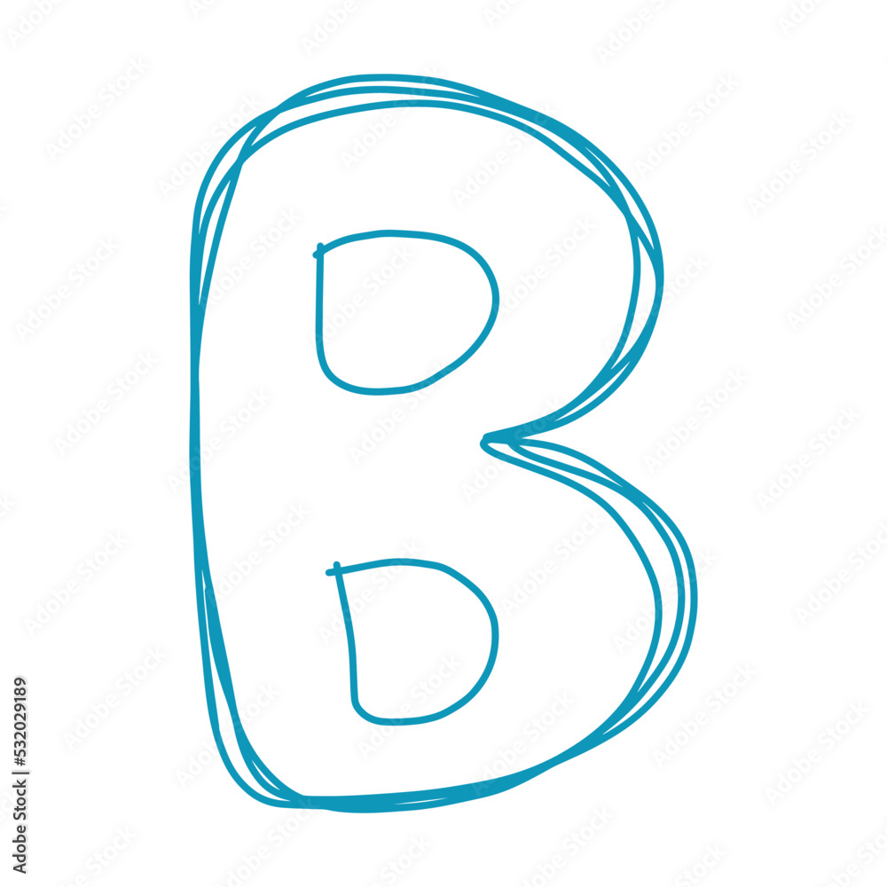 Alphabet B letter hand drawn outline stroke drawing illustration ...