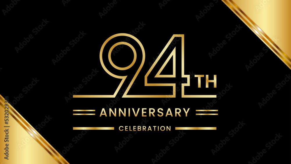 94th Anniversary Celebration with golden text, Golden anniversary ...