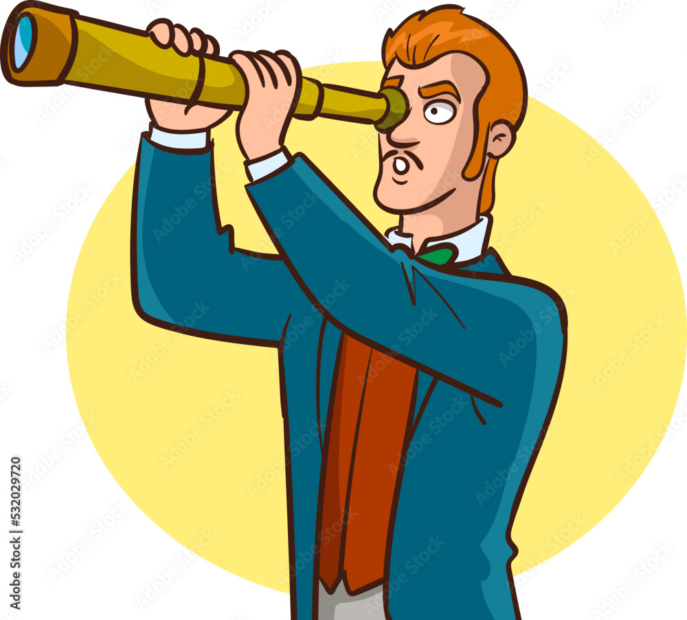 cartoon man looking through binoculars vcetor illustration Stock Vector ...