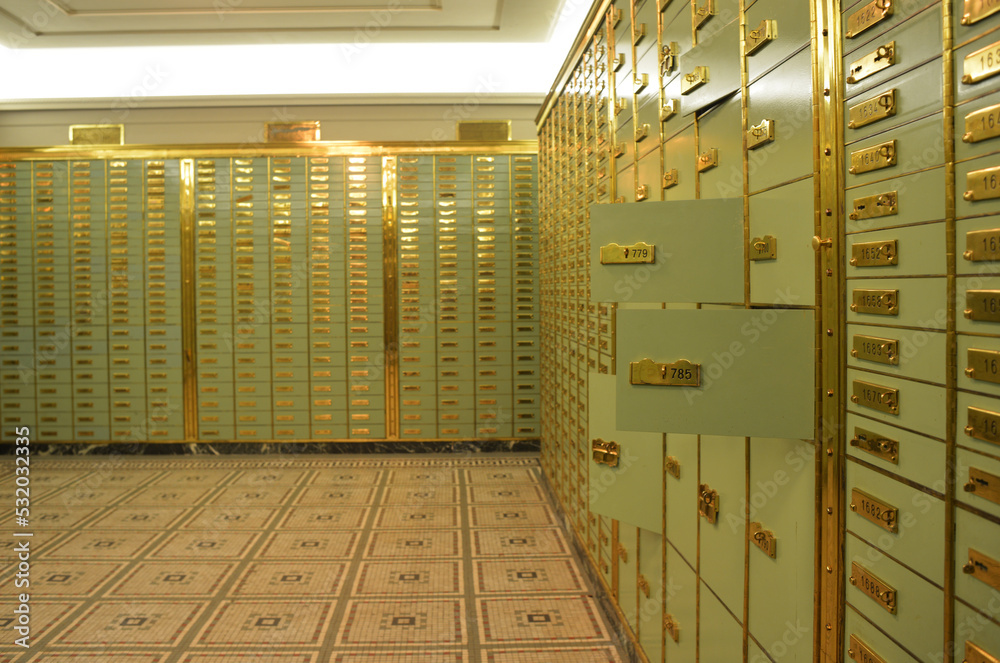Vintage vault, Tresor room with numbered lockers safety storage Stock ...