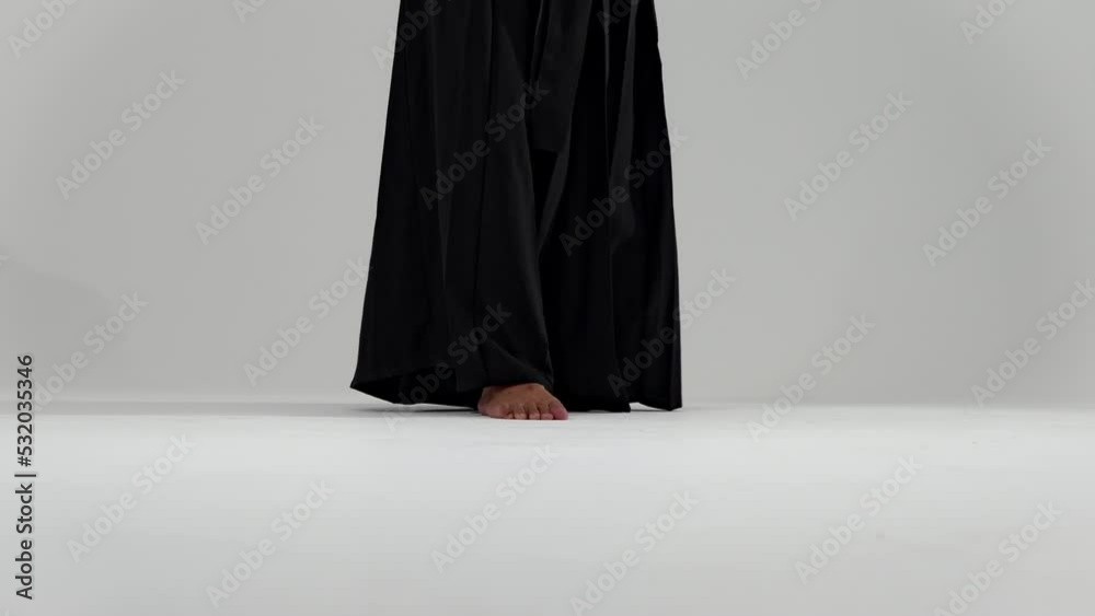Japanese man traditional dress, black kimano katana samurai sword ...