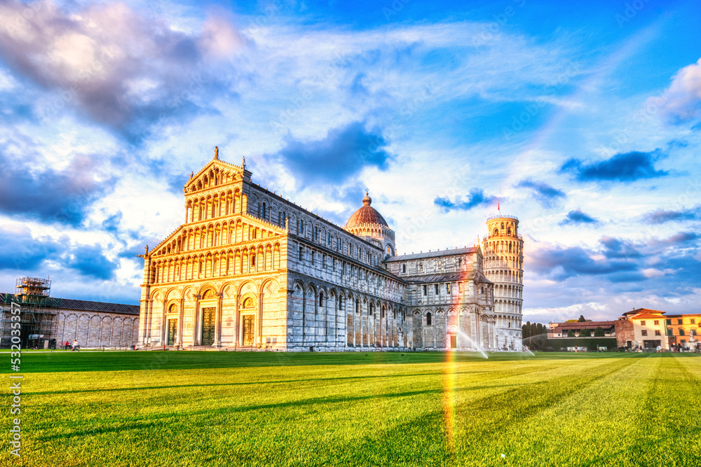 Pisa Leaning Tower Torre di Pisa and the Cathedral Duomo di Pisa at ...