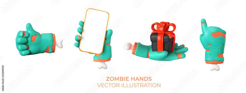 Set of zombie hands in different positions. Realistic 3d design ...