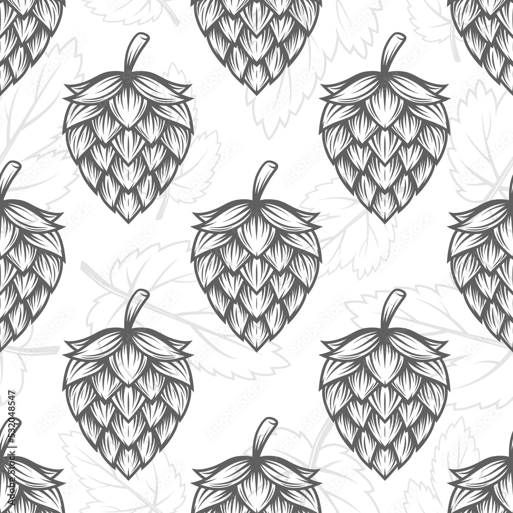 Vector Black and White Seamless Pattern with Hand Drawn Cartoon Hop ...
