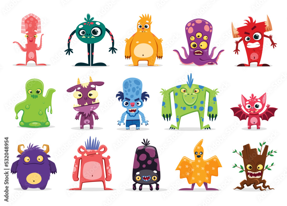 Cartoon monster characters of vector cute aliens, Halloween beasts ...