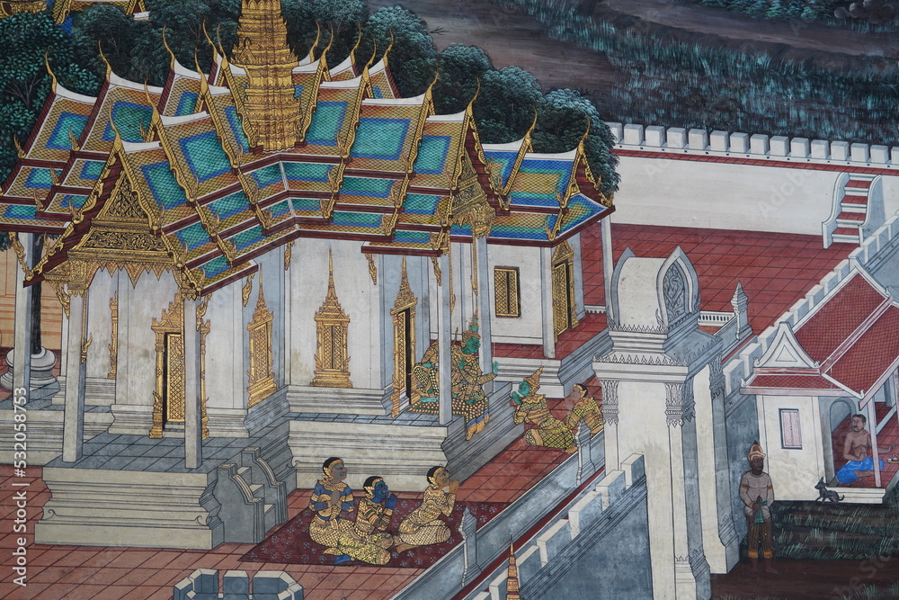Old wall paintings from 1930 tell the story of Thai literature. Written ...