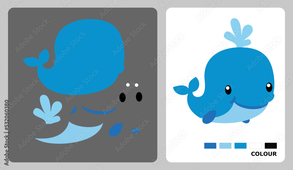 Whale pattern for kids crafts or paper crafts. Vector illustration of ...