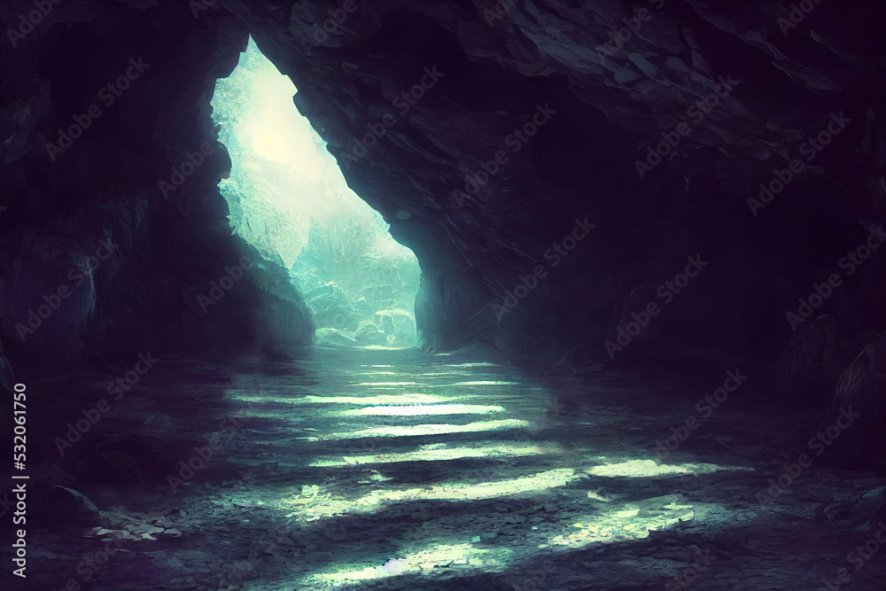 Legendary Mystery Stone Cave Stairs in Deep Mountain. Fantasy Backdrop ...