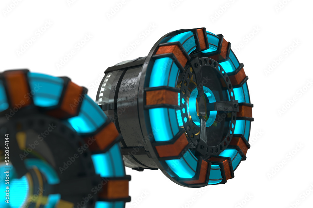 3d rendering illustration of sci fi metallic ARC Reactor Isolated on ...