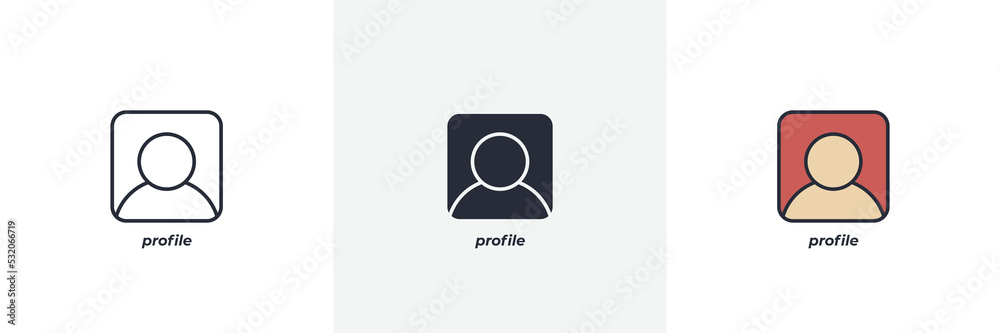 profile icon. Line, solid and filled outline colorful version, outline ...