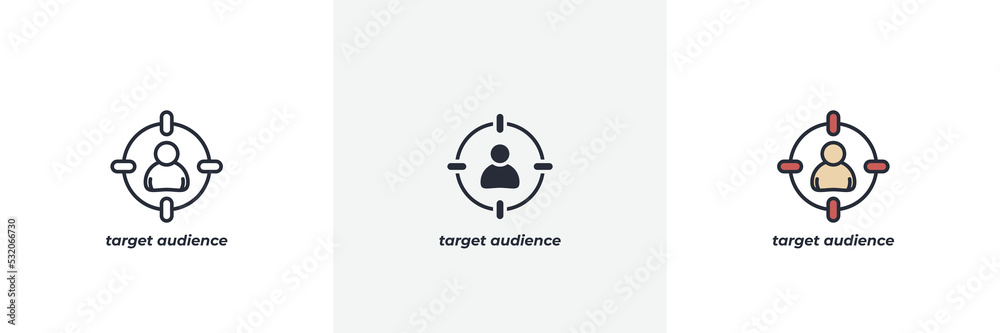 target audience icon. Line, solid and filled outline colorful version ...