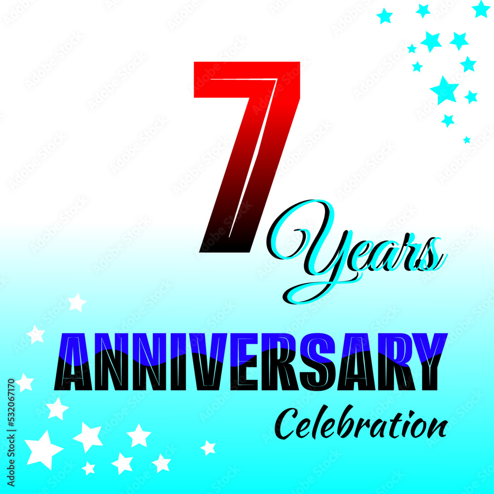 7th birthday celebration background. Red gradient colored numbers and ...