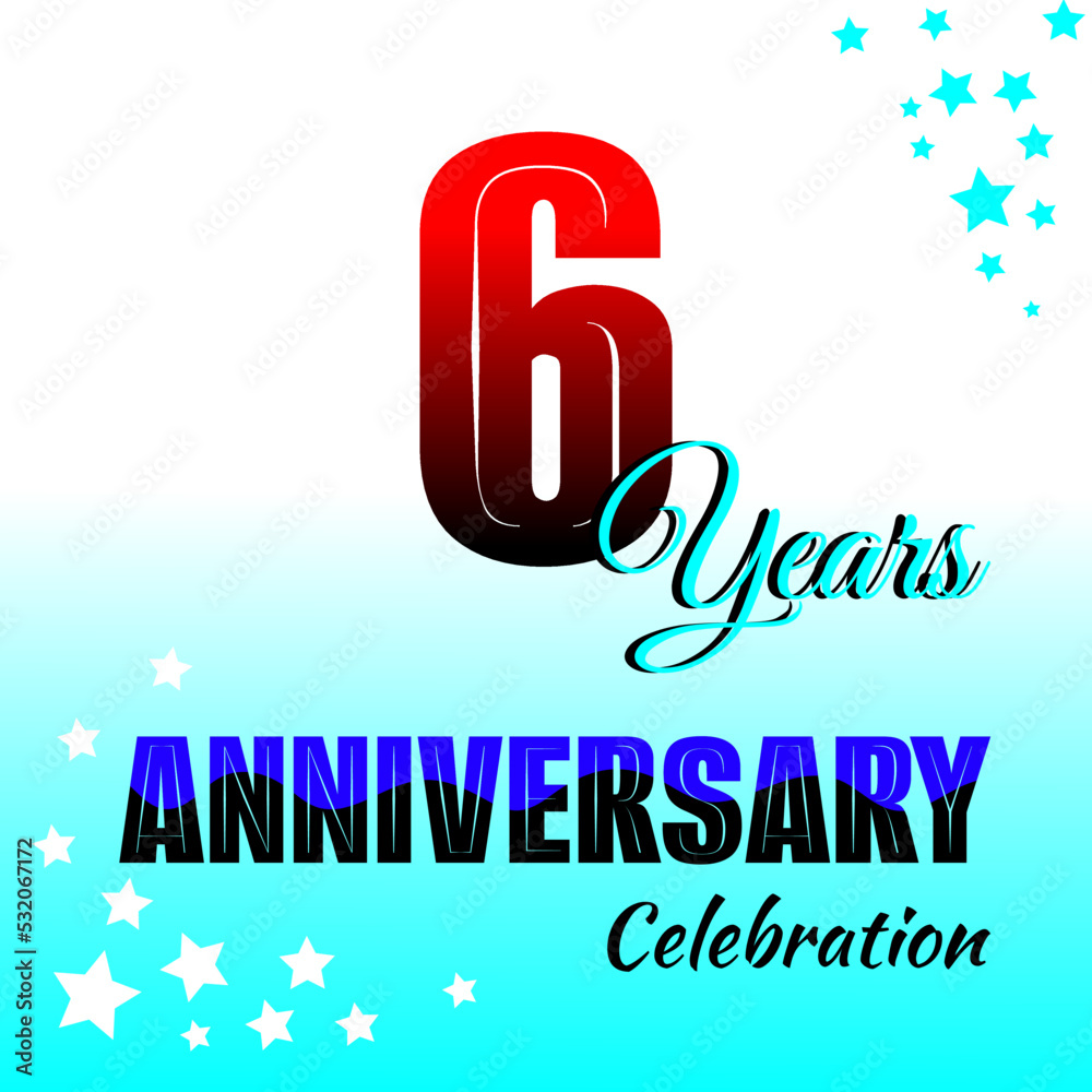 6th birthday celebration background. Red gradient colored numbers and ...