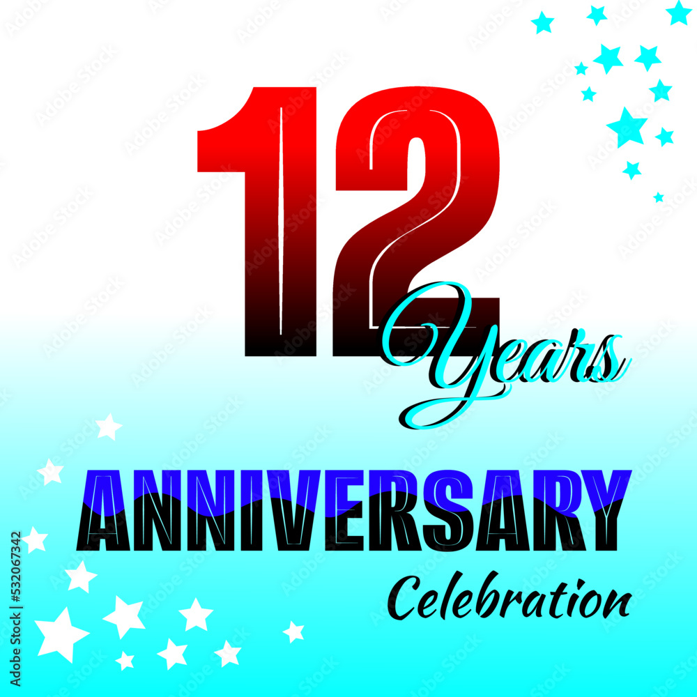 12th birthday celebration background. Red gradient colored numbers and ...