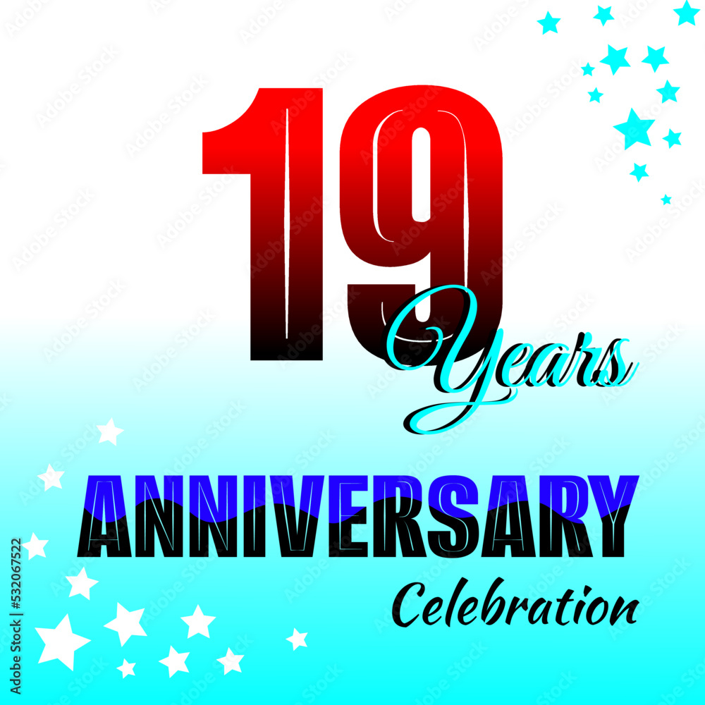 19th birthday celebration background. Red gradient colored numbers and ...