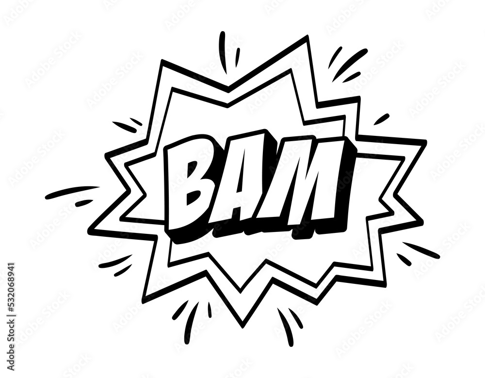 Retro explosion for comics. Pop art element with abstract onomatopoeic shape and lettering bam ...