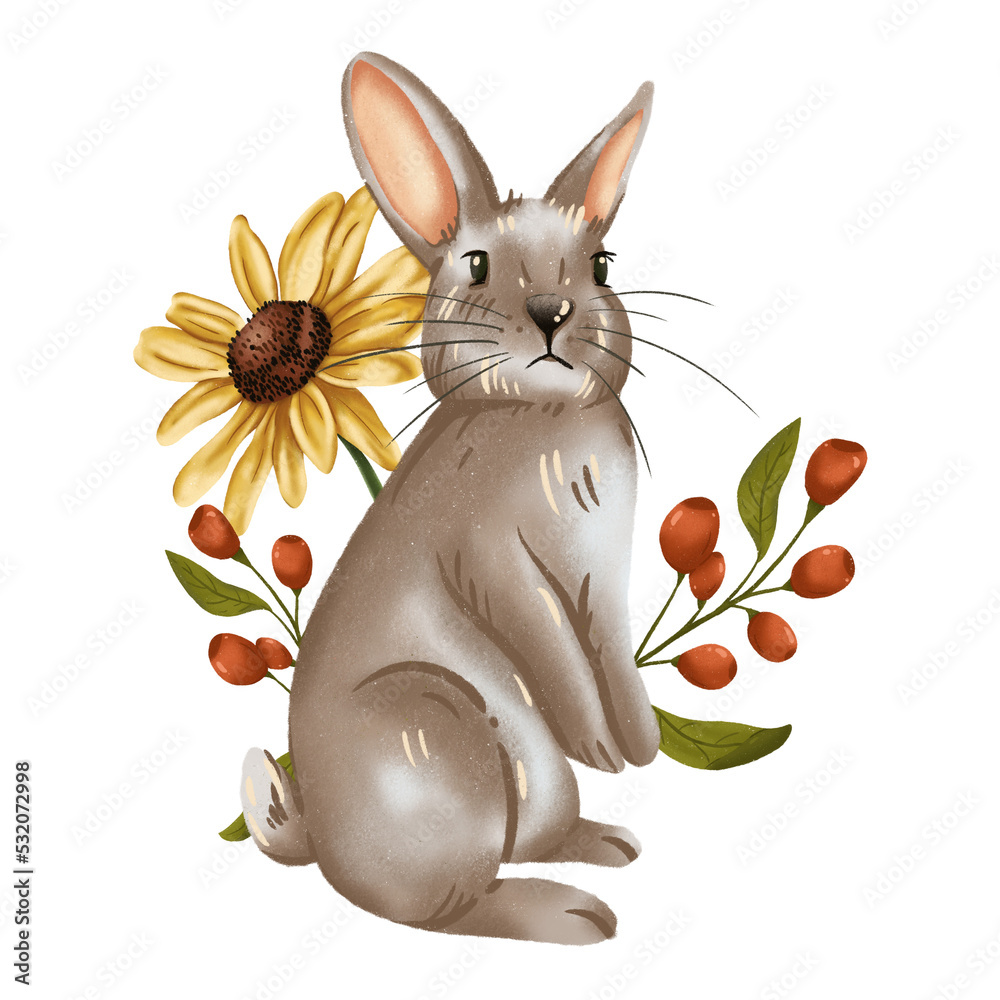 rabbit with a flower PNG Clipart illustration Stock Illustration ...